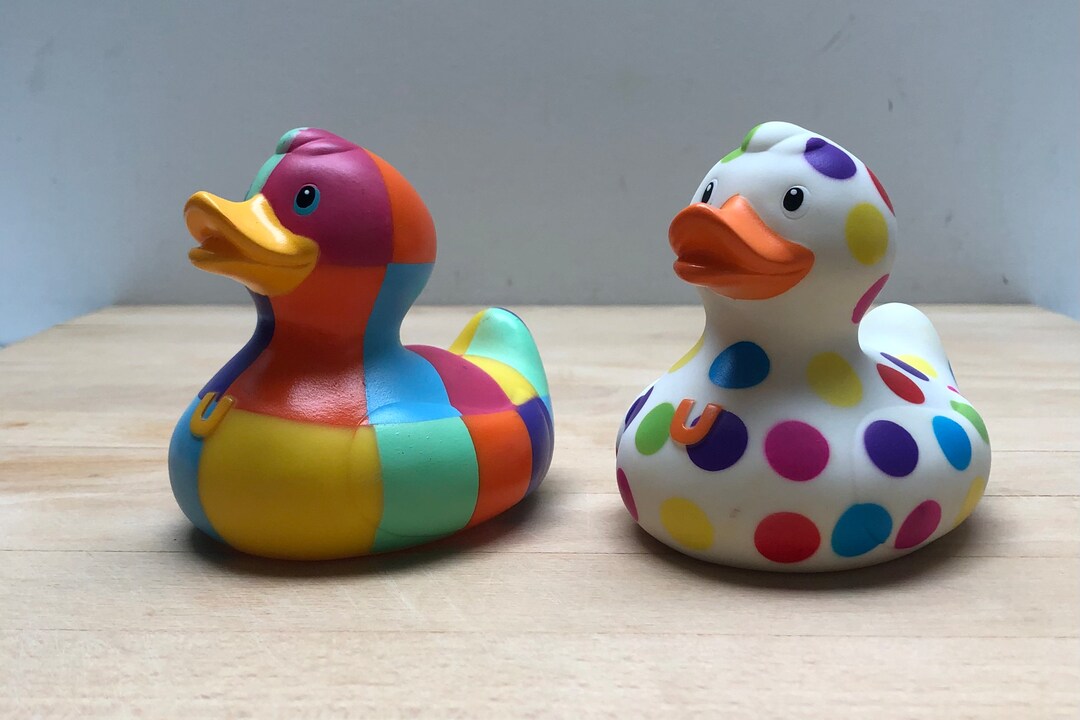 BUD Luxury Ducks Rubber Ducks, Set of 2, With Colored Dots and Blocks ...