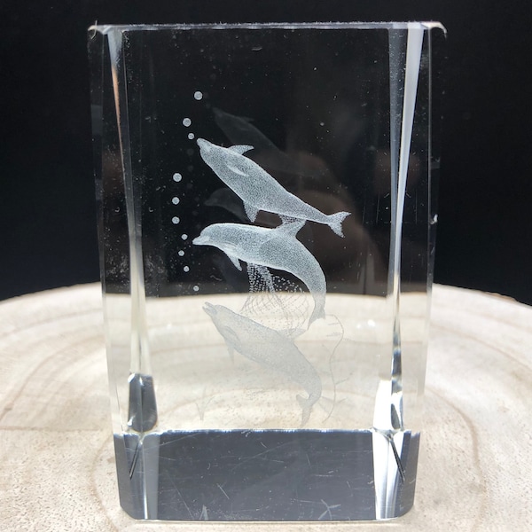 3d Etched Crystal Dolphin - Etsy
