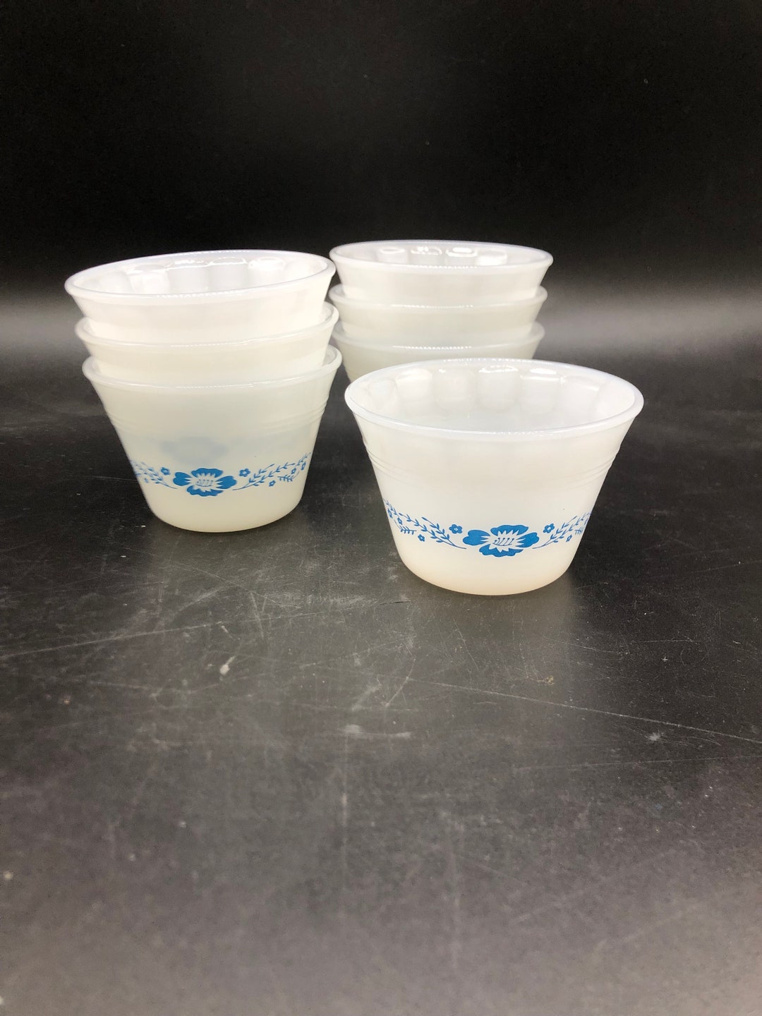 Vintage Pyr-o-rey Dynaware Mexico Set of 7 Milk Glass Moelleux Soufflé ...