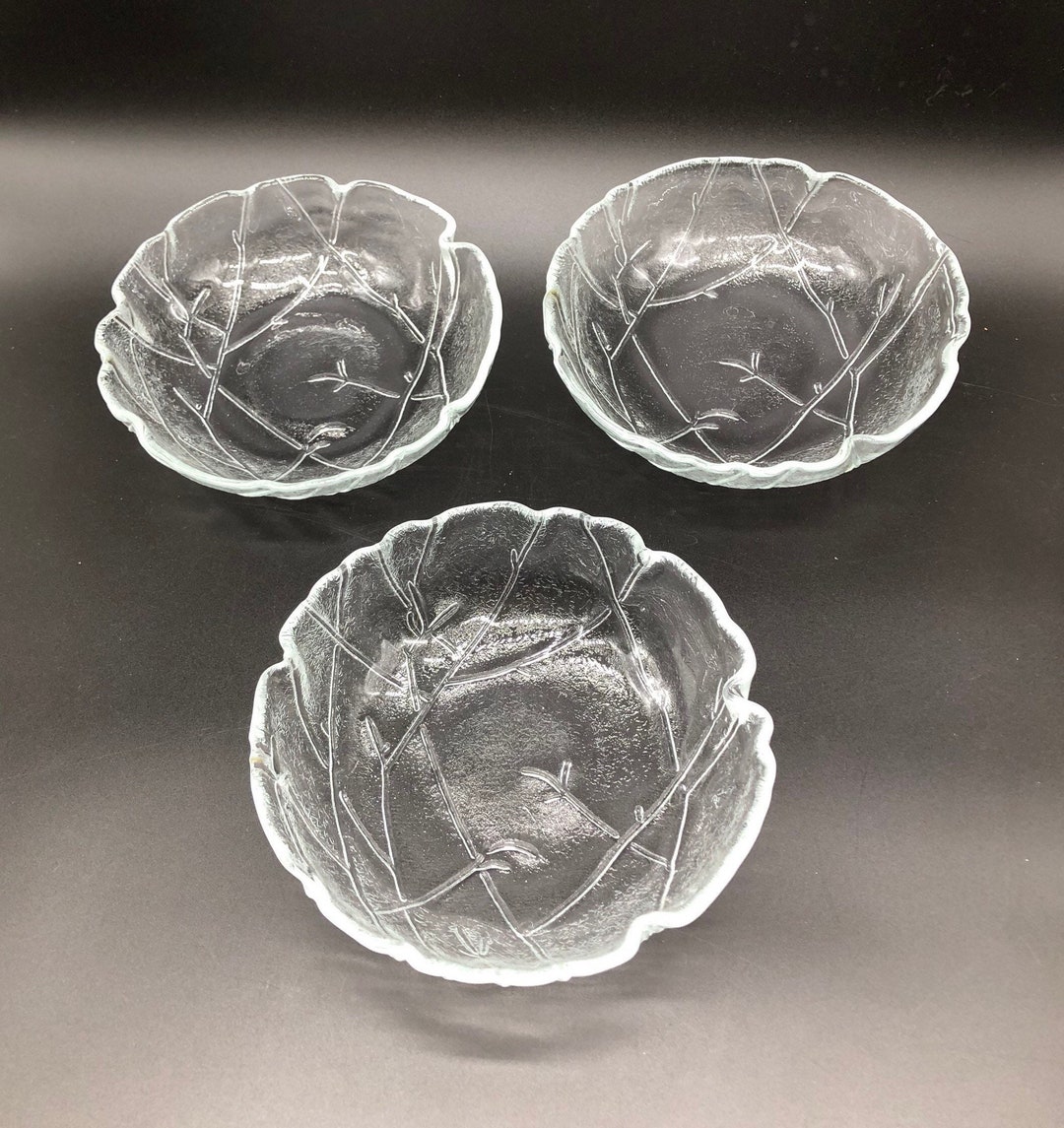 Set of 3 Round Scandinavian Textured Glass Bowls, Dessert Bowls, Fruit ...
