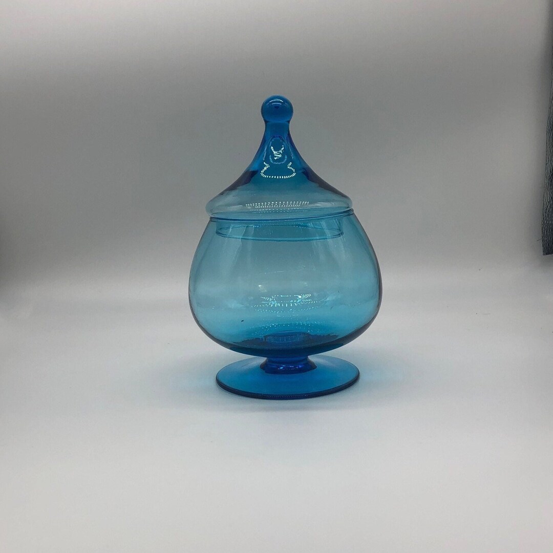 Blue, Turquoise, Round Glass Lidded Jar, Apothecary Jar, Cookie Jar ...