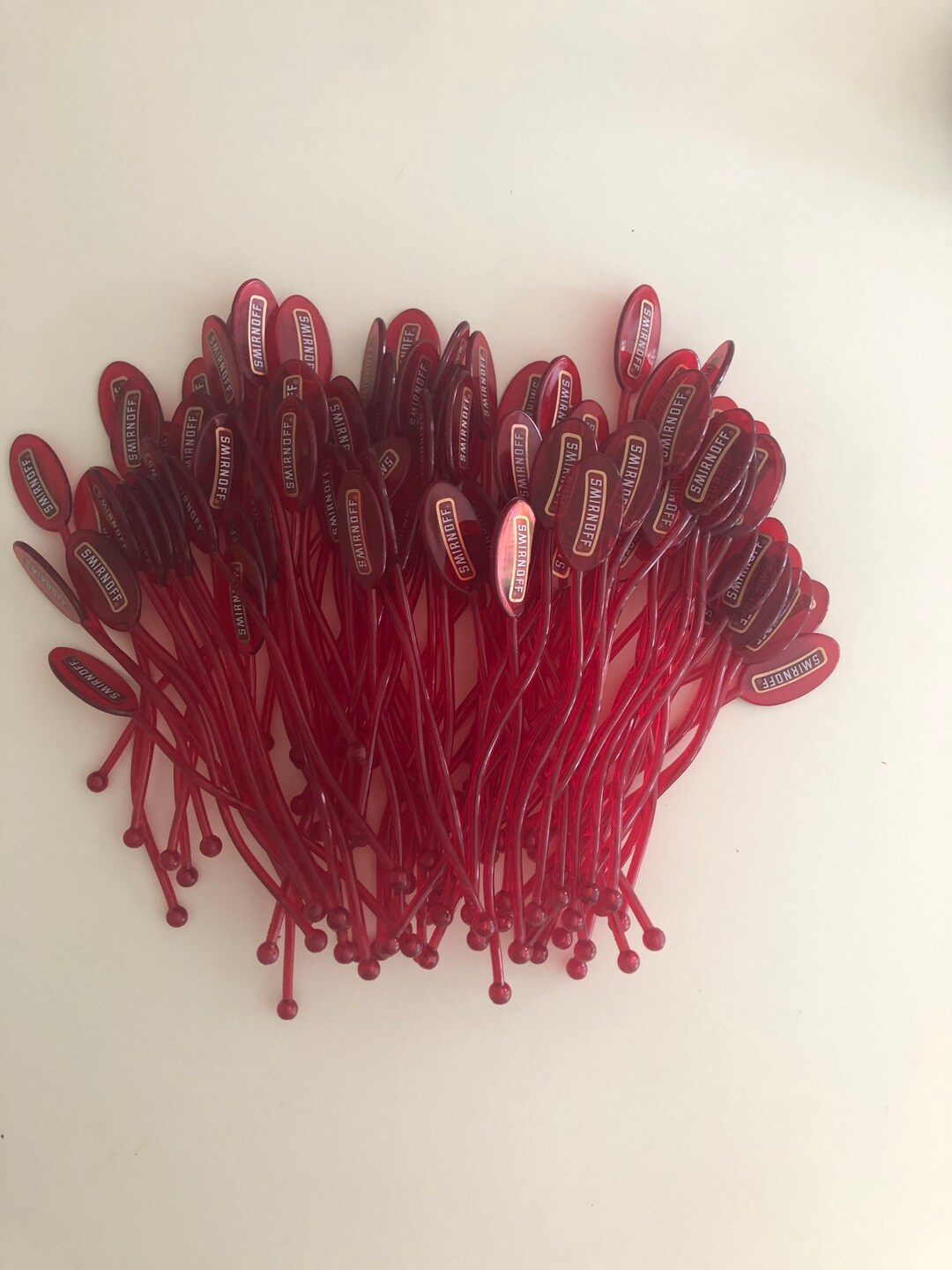 Vintage Red Plastic Cocktail Sticks Smirnoff Vodka Advertising. Set of ...