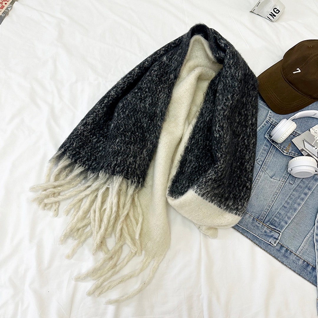 Mohair Scarf Winter Gradient Two Color Scarf Thickened Warm - Etsy