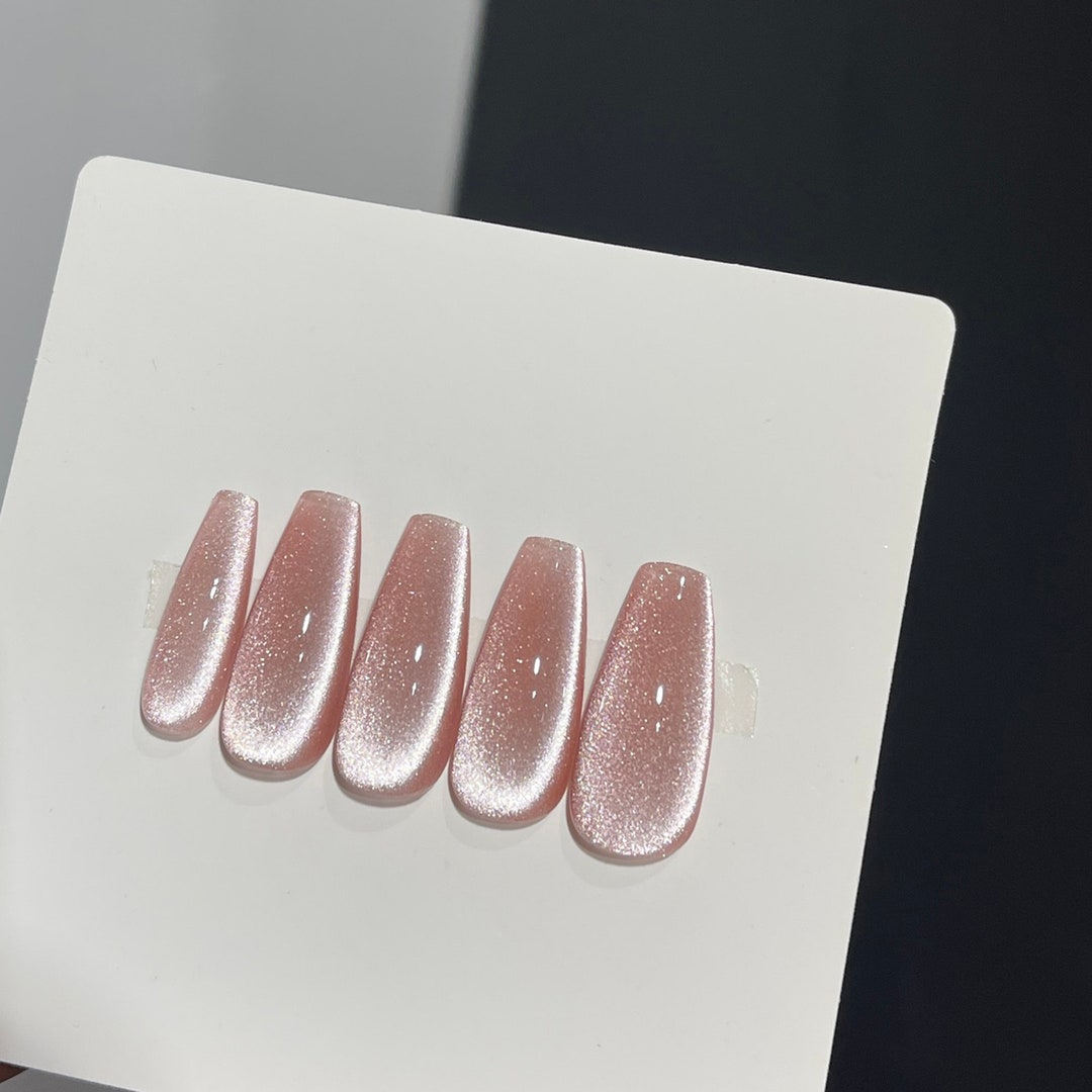 Pink Cat Eye Gel Nail Crystal Wear Nail Cat Eye Nail Nail - Etsy