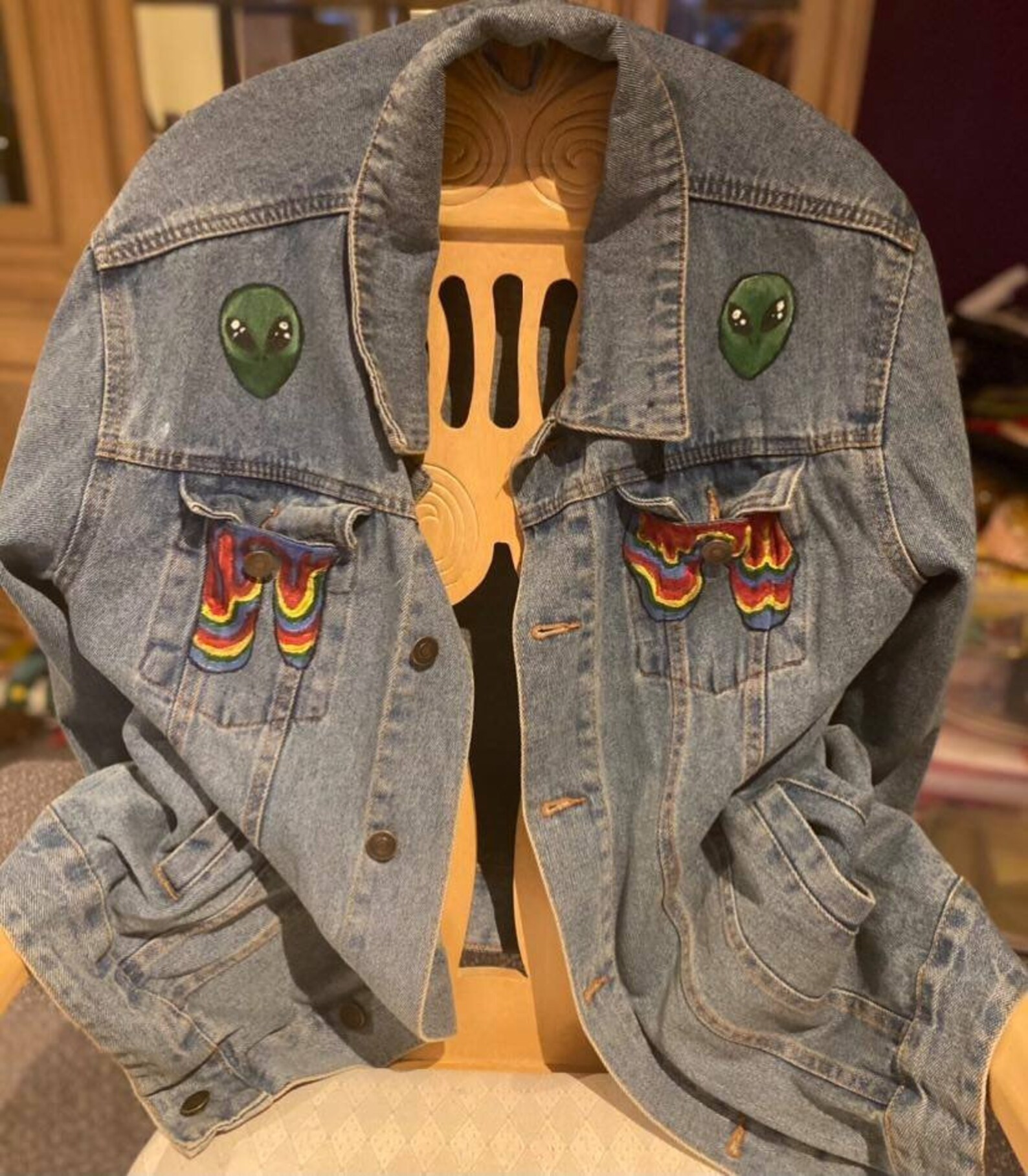 Trippy Alien Custom Denim Jacket | Etsy
