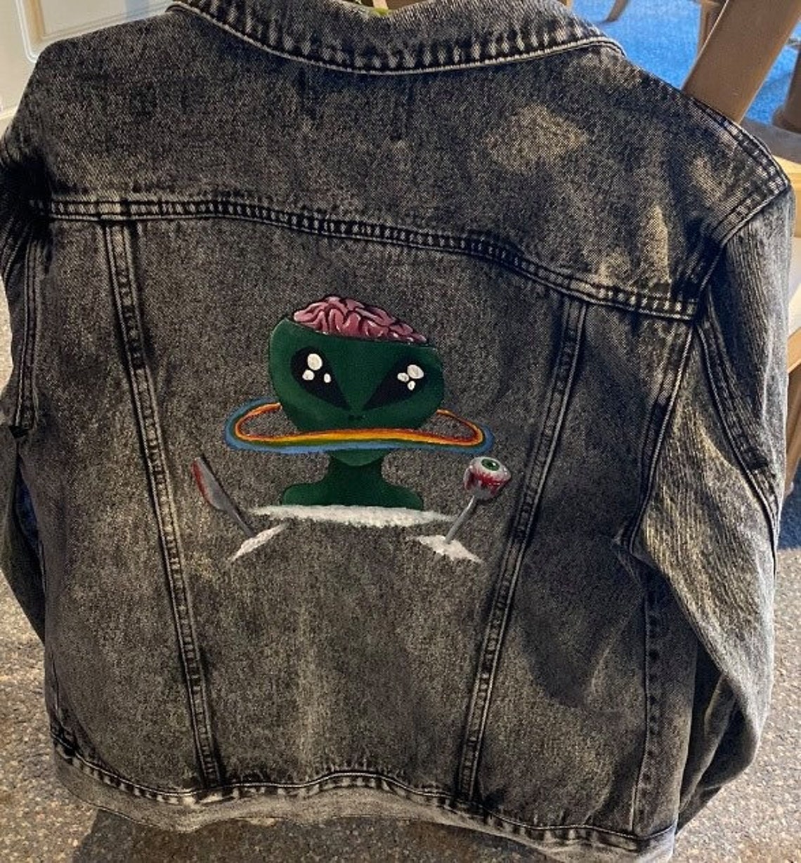 Trippy Alien Custom Denim Jacket | Etsy