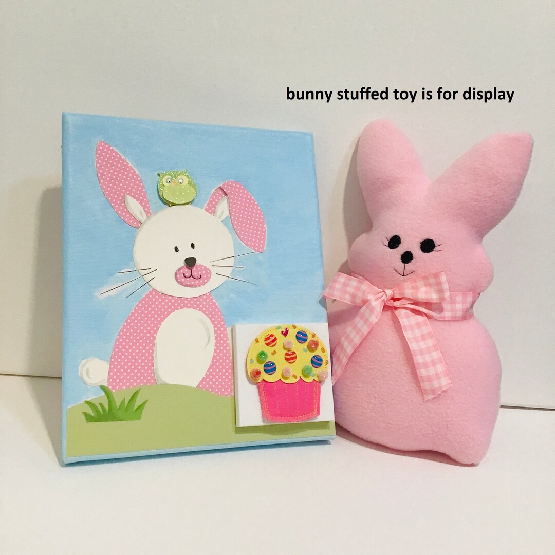 Easter Pink Bunny Art, Rabbit Nursery Décor, Cute Cupcake, Baby Girl ...