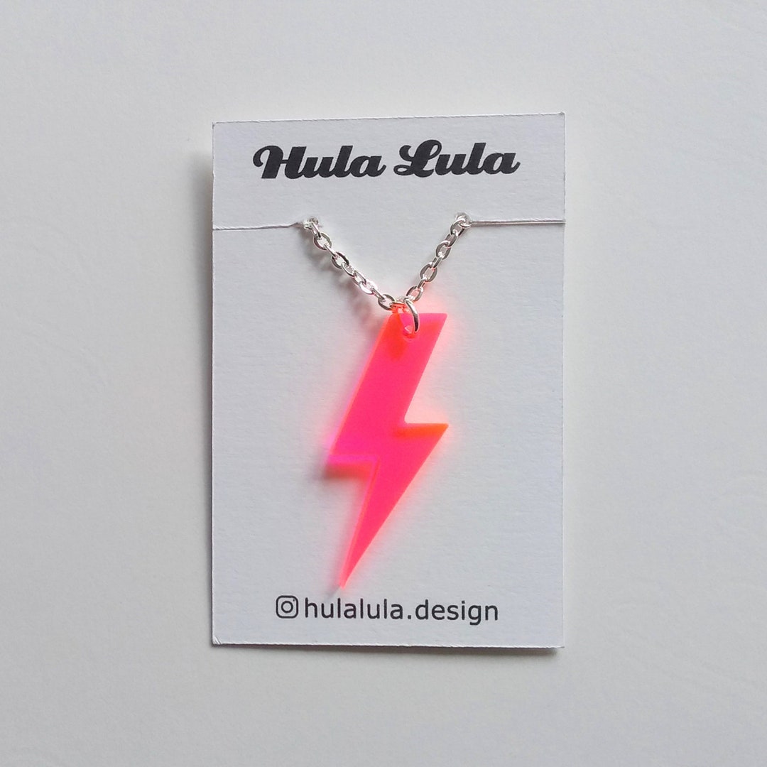 Handmade Neon Pink Lightning Bolt Necklace - Etsy