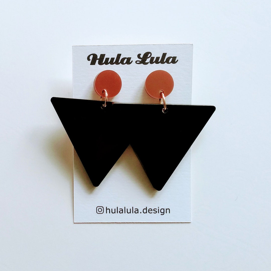 Handmade Black and Rose Gold Perspex Triangle Earrings - Etsy UK