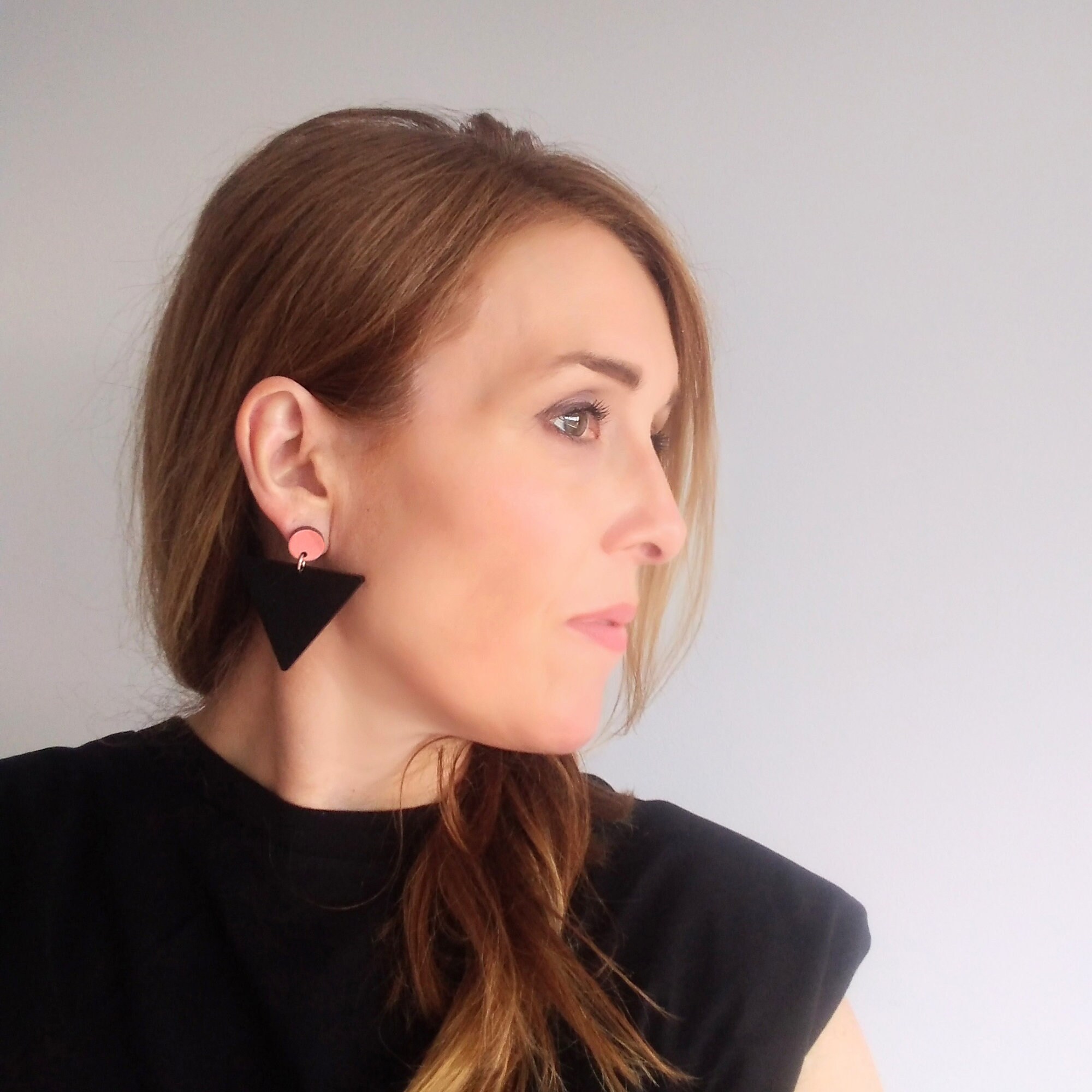 Handmade Black and Rose Gold Perspex Triangle Earrings - Etsy UK
