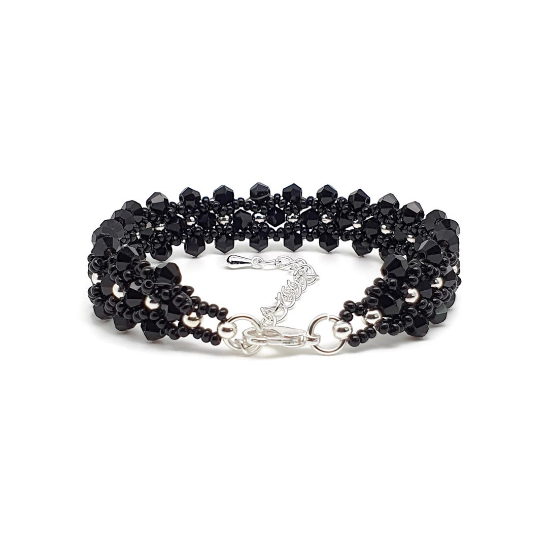 Black Crystal Bracelet: Elegant Sparkling Beaded Jewellery, Silver ...