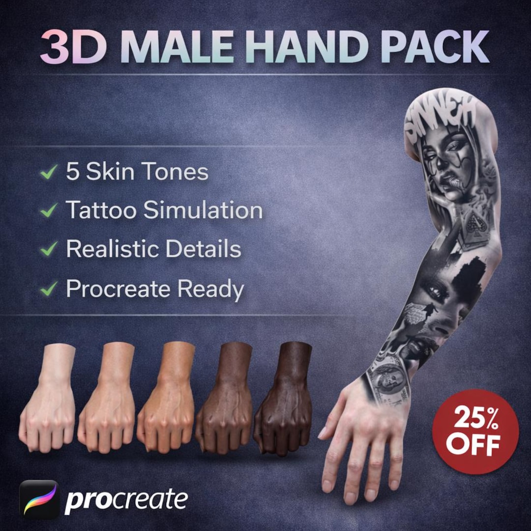 Buy Procreate 3D Male Hand Model for Tattoo Simulation | Realistic Skin ...