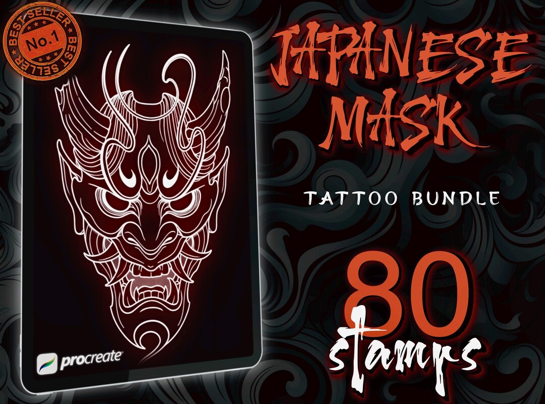80 Japanese Mask Tattoo Stencils | Procreate Brushset | High-resolution, Unique Designs ...