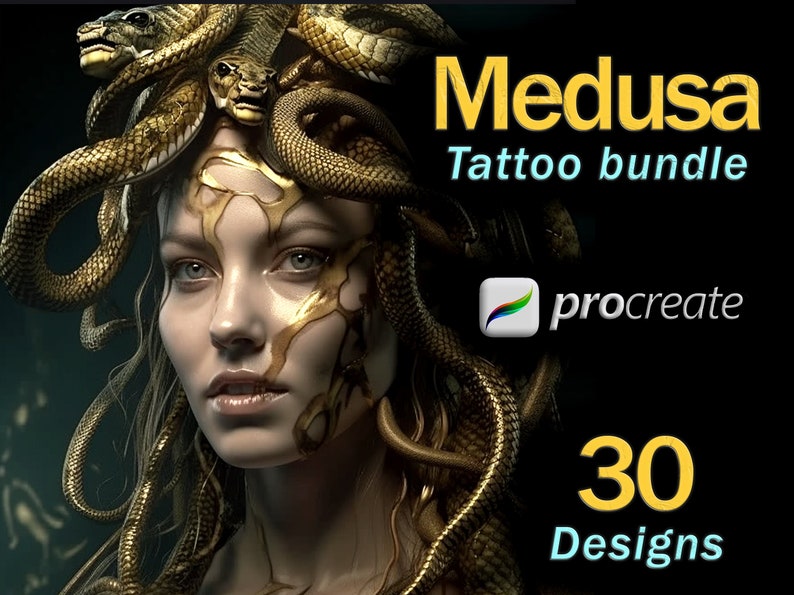 Medusa Tattoo Flash Bundle: Procreate Stamps, Black & Grey Designs - Etsy