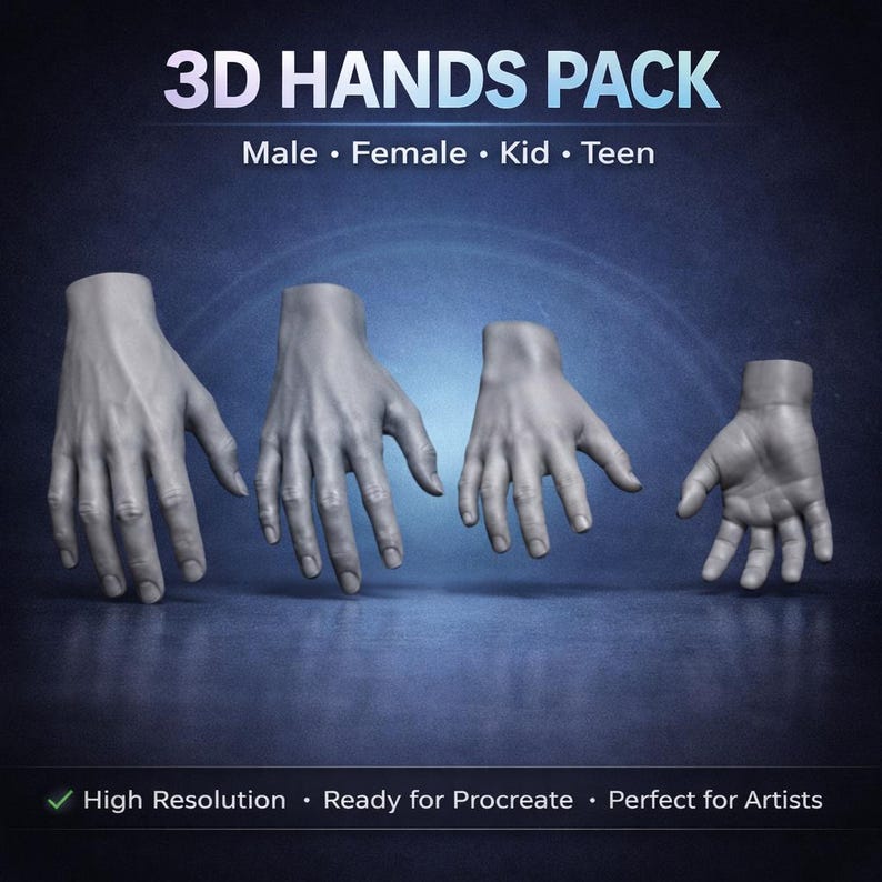 Procreate 3D Hand Models Pack | Realistic Tattoo Simulation OBJ Files ...