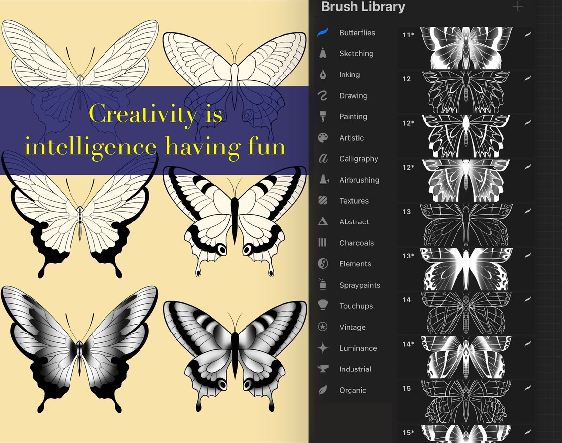 Procreate Butterfly Stamps Tattoo Stencils Procreate Flash - Etsy