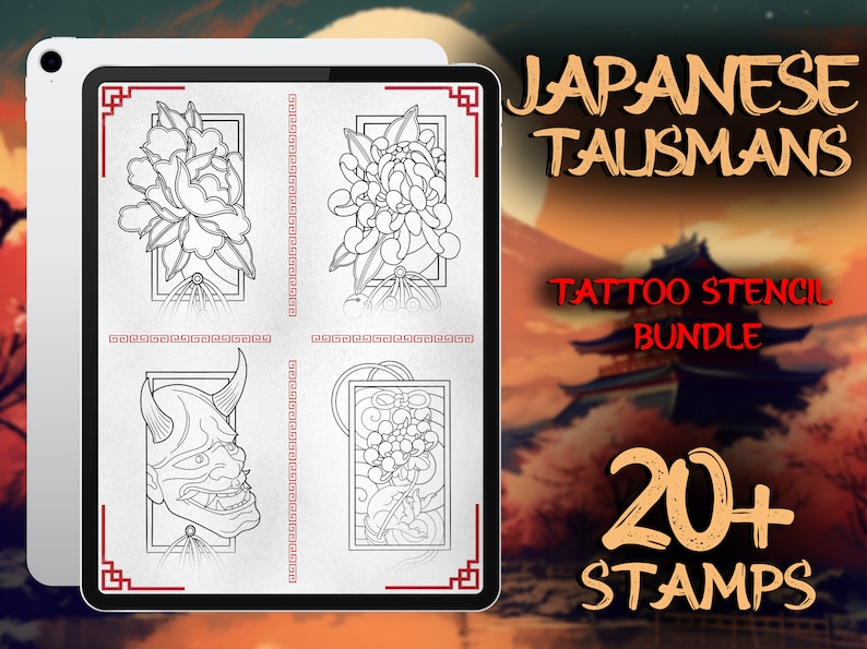 Japanese Talisman Tattoo Stencils: 20+ Procreate Stamps - Etsy