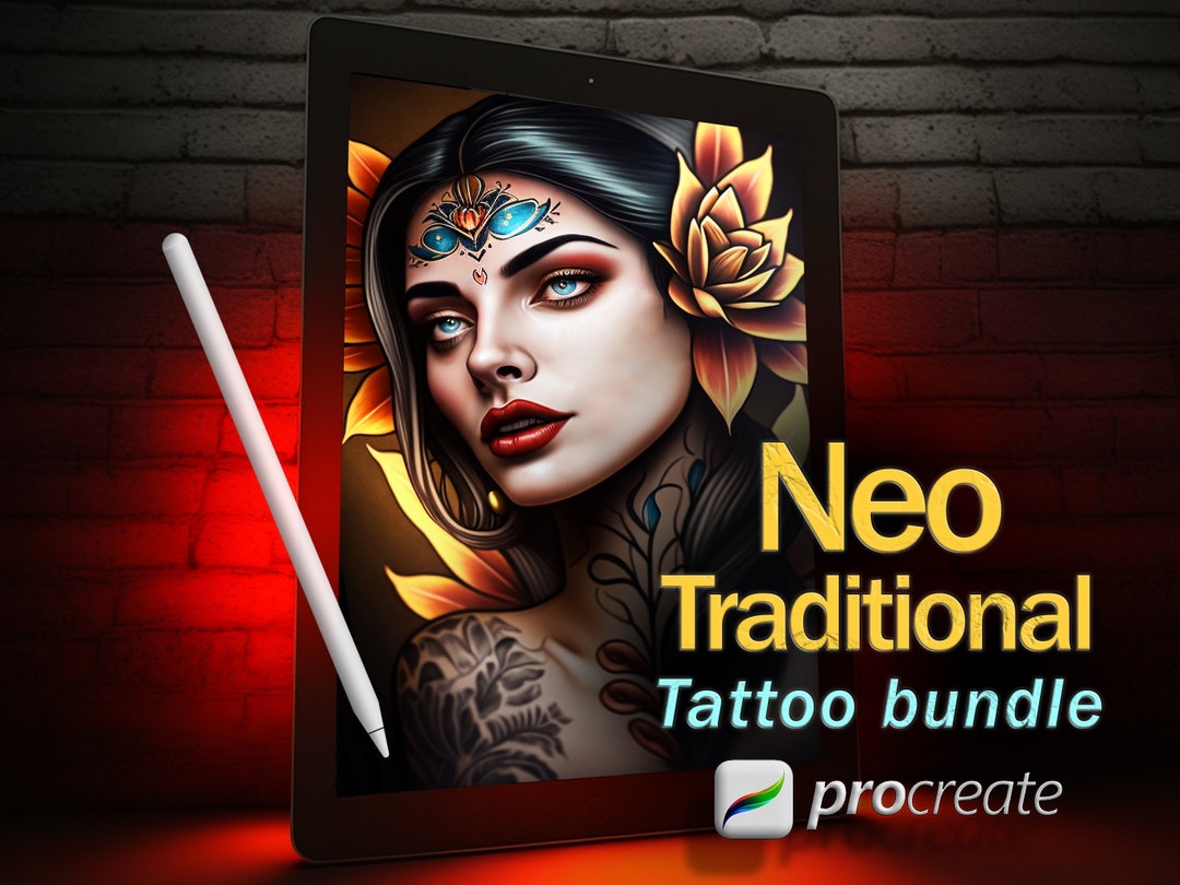 Procreate Neotraditional Tattoo Stencil Bundle | Procreate Stencil ...