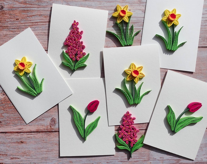 Handmade Spring Flowers Cards - Paper Quilling Daffodils, Tulips ...