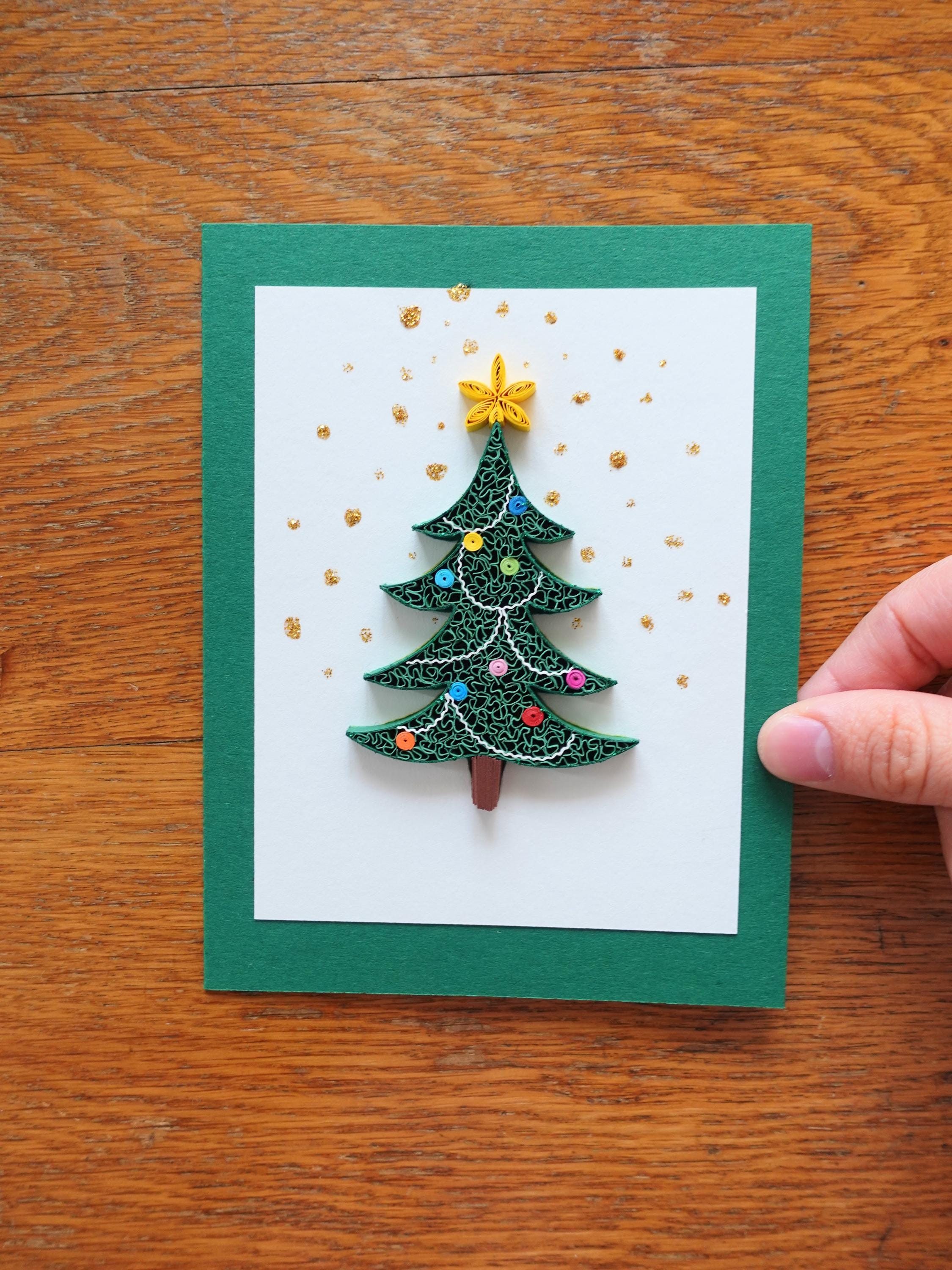 Handmade Christmas Tree Cards - Paper Quilling Gift - Winter Holidays ...