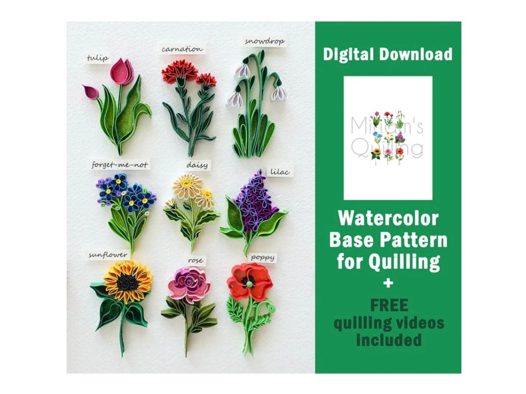 Flower Art Paper Quilling Pattern: Watercolor Base & Video Tutorial ...