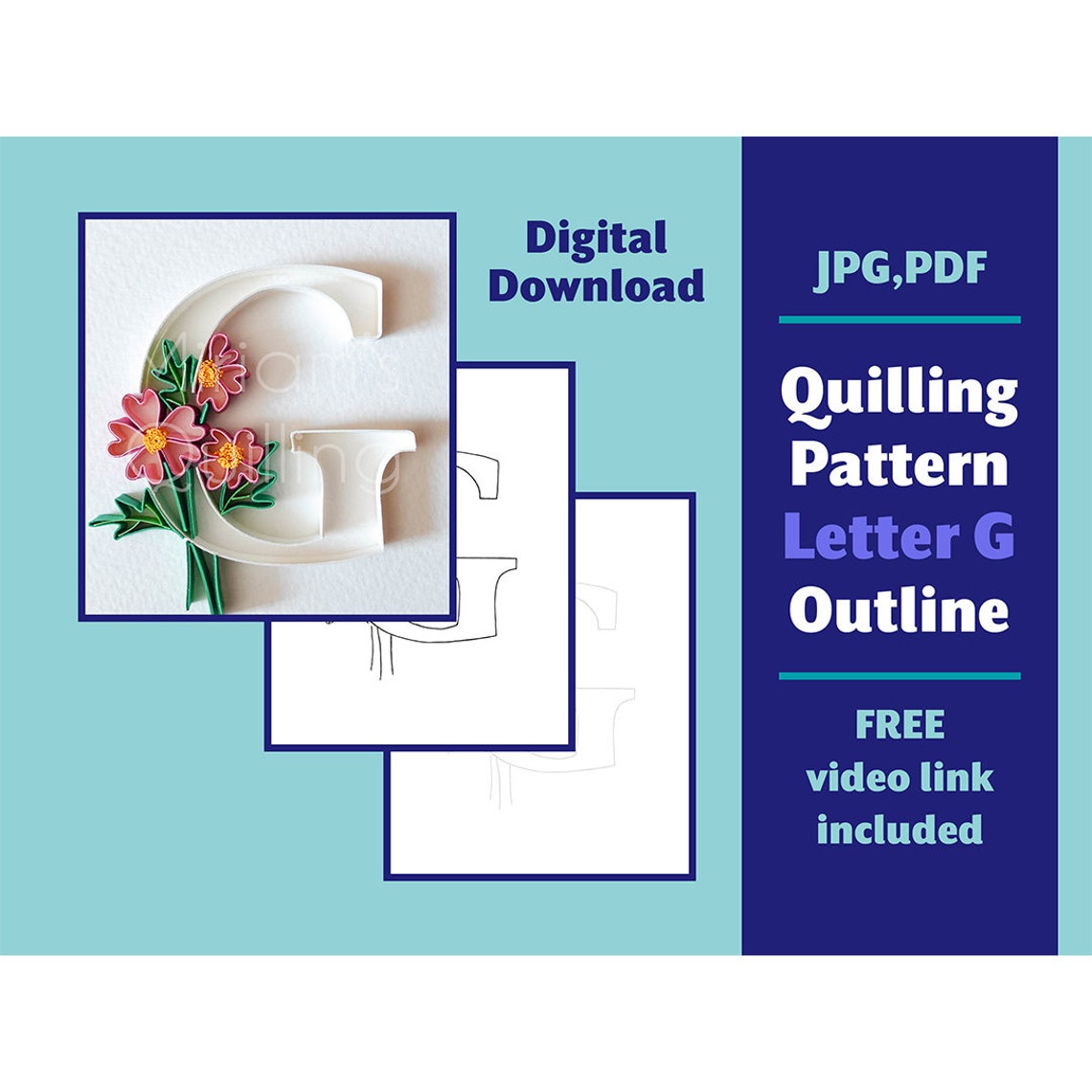 Digital Download Quilling Pattern Letter G Monogram Typography DIY ...