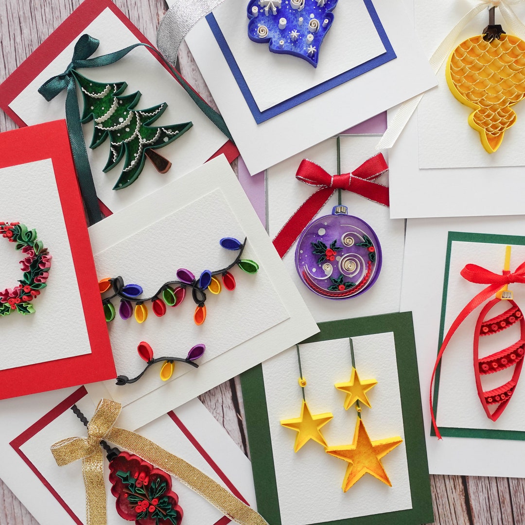 Handmade Christmas Cards Mini Paper Quilling Art Winter Greetings Cards ...