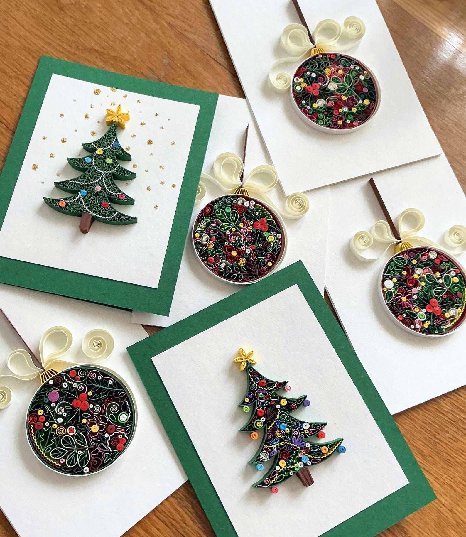Handmade Christmas Tree Cards - Paper Quilling Gift - Winter Holidays ...