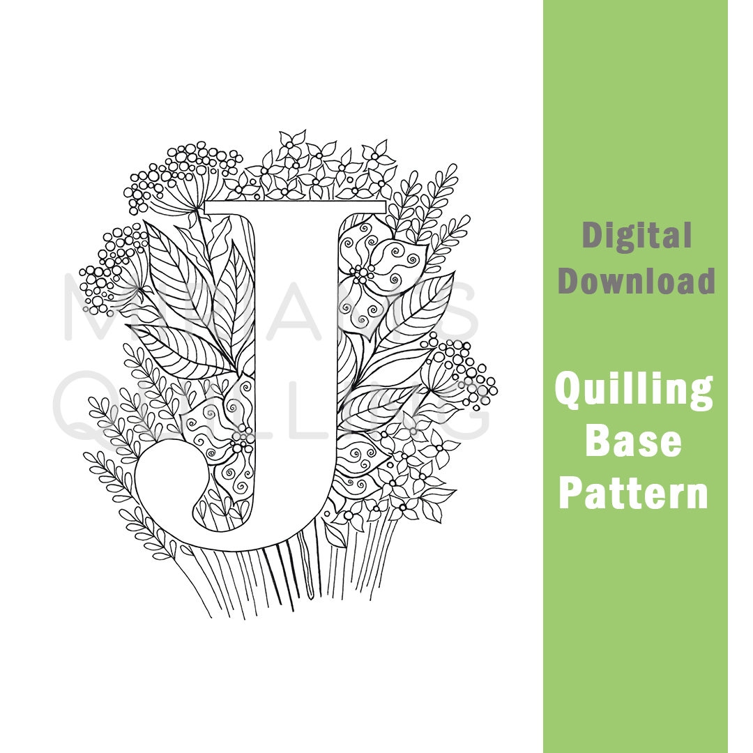 Quilling Letter J Pattern: Floral Monogram Template (digital Download ...