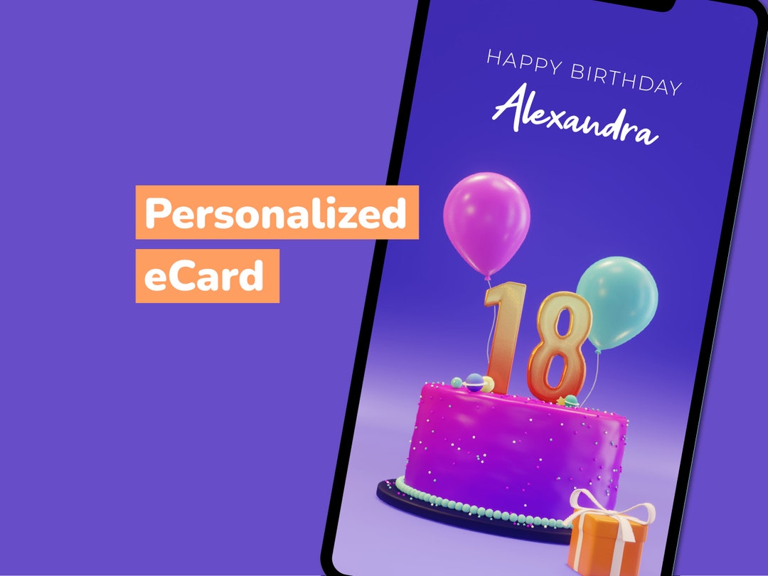 Happy Birthday Personalized Ecard Digital Birthday Greeting Card Purple ...