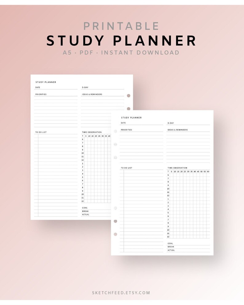 Study Planner Printable in A5 Academic Planner College - Etsy