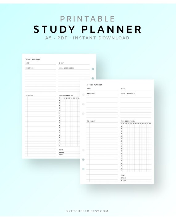 Study Planner Printable in A5 Academic Planner College | Etsy