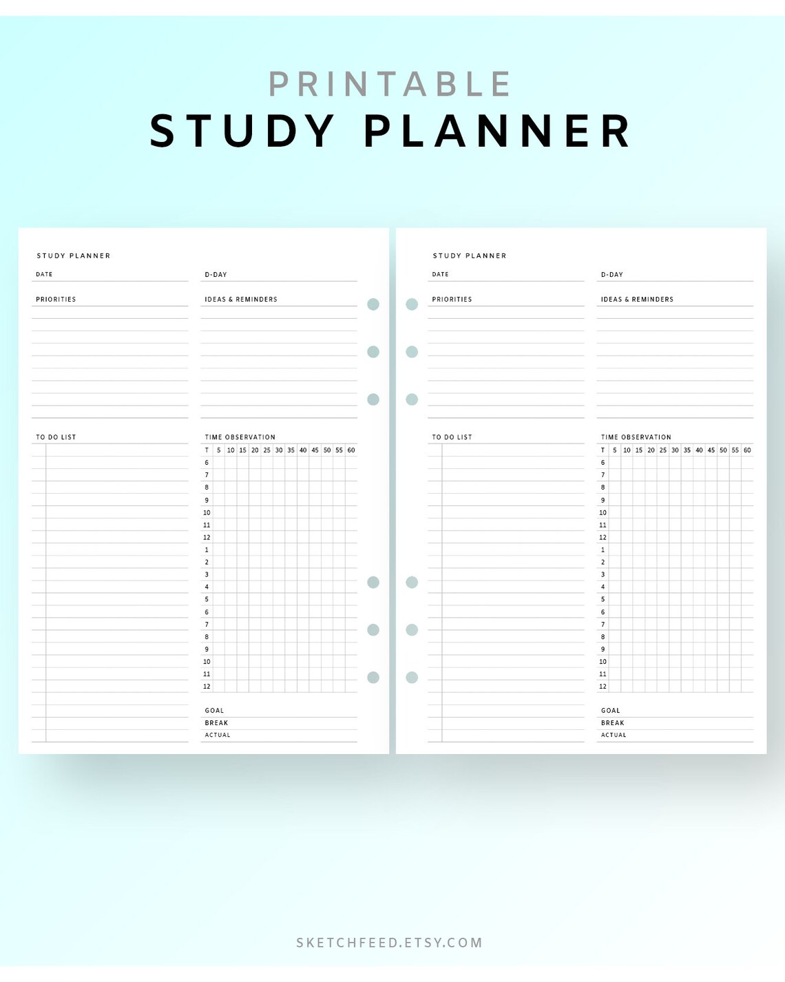 Study Planner Printable in A5 Academic Planner College | Etsy