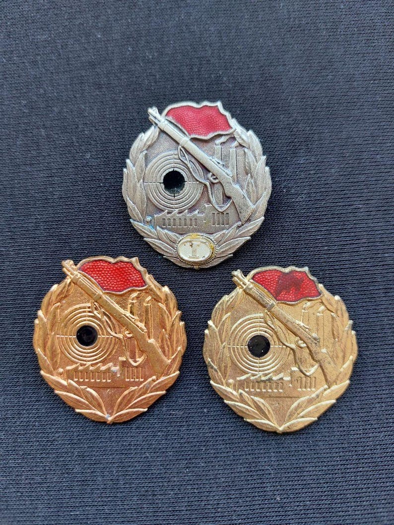 East Germany Kampfgruppen Pin Set, 3 Grades Enamel Insignia, Cold War ...