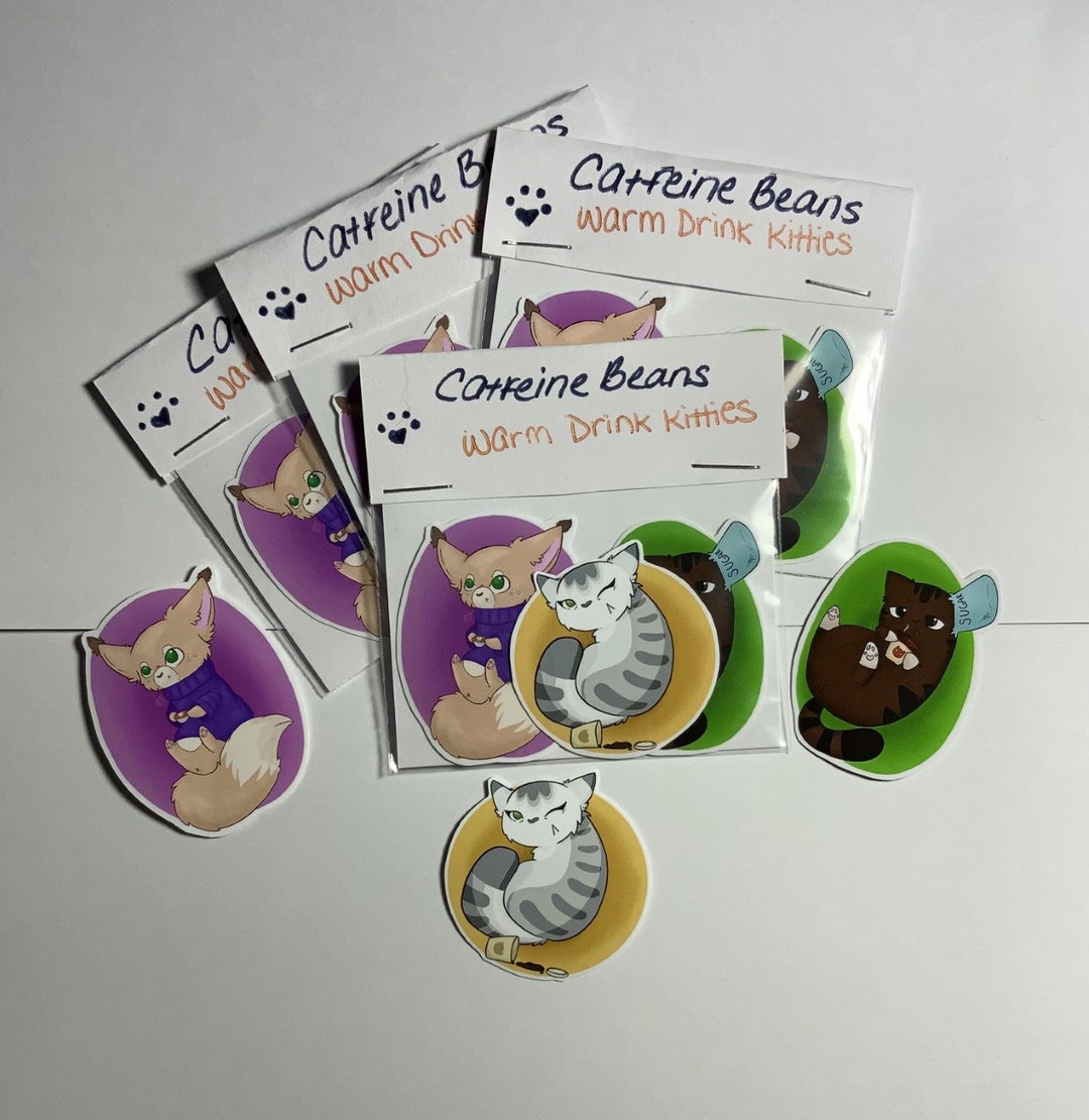 Catfeine Beans Sticker Set - Warm Drink Kitties 3pk - Etsy