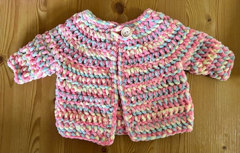 Chunky Chenille Teddy Bear Baby Set Crochet Pattern Cardigan Hat ...