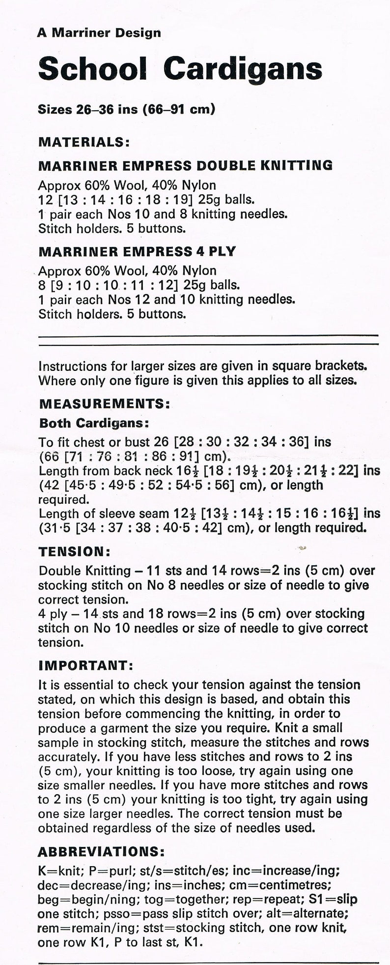 Vintage Girls School Cardigan Knitting Pattern Sizes 26 36 Inches V ...