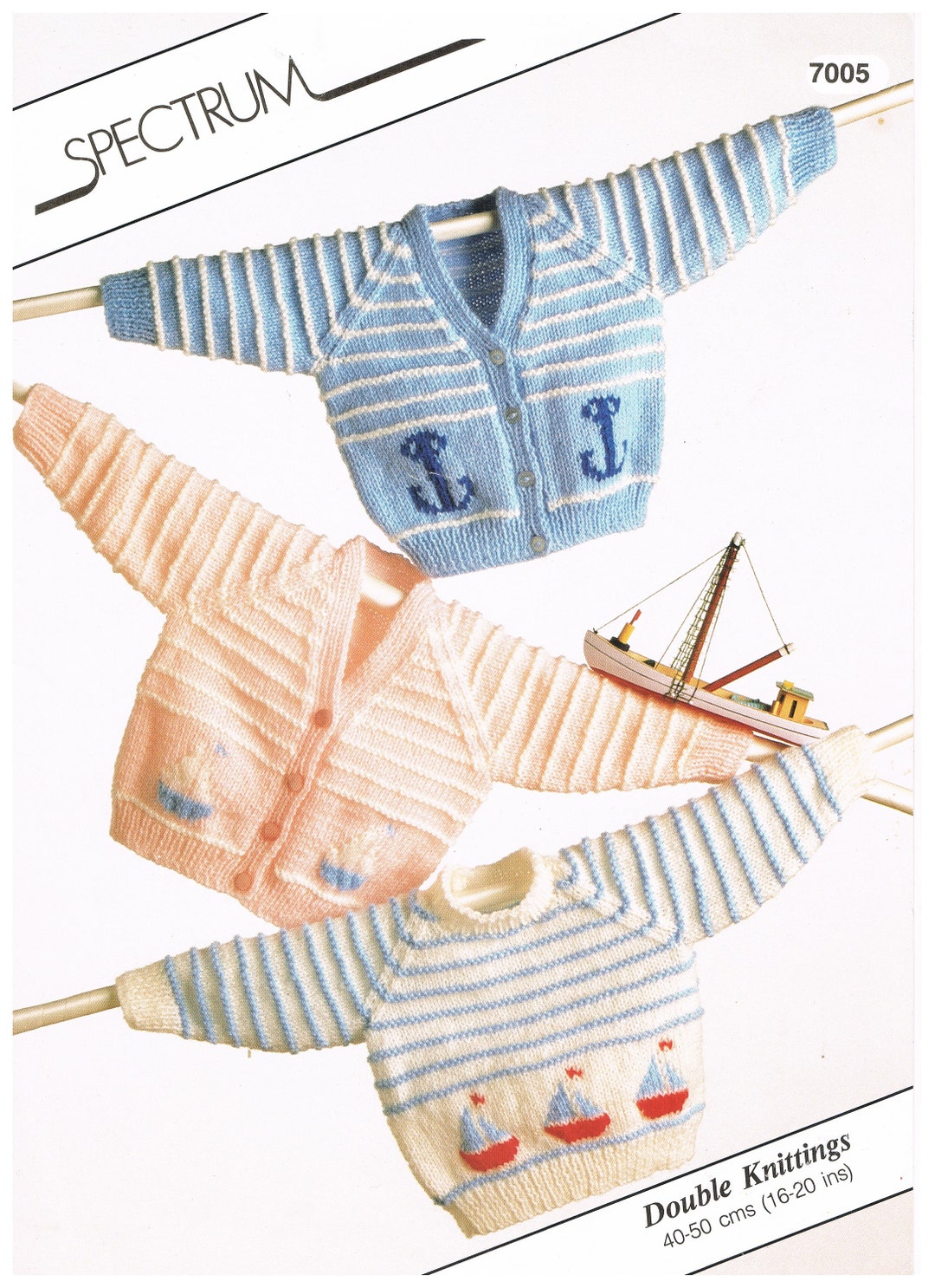 Two Patterns in One Double Knitting Spectrum Babies Sweater & Cardigan ...