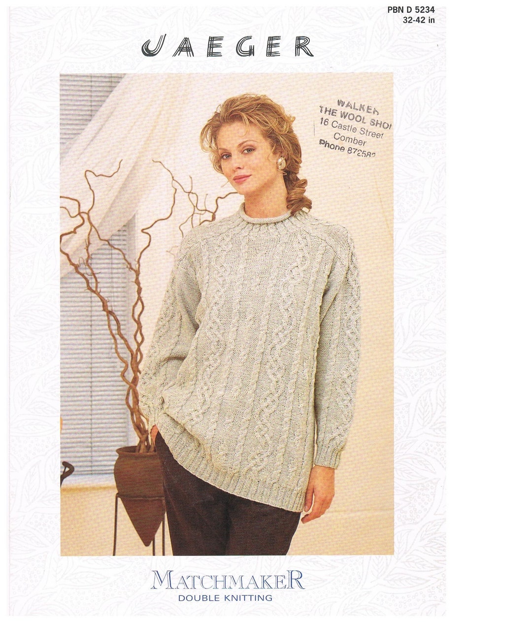 Women's Vintage Jaeger Aran Cable Jumper DK Double Knit Yarn Weight ...