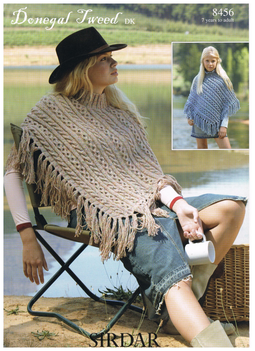 Sirdar Donegal Tweed Aran Style Poncho Double Knitting Child to Adult ...