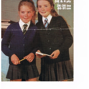 Vintage Girls School Cardigan Knitting Pattern Sizes 26 36 Inches V ...