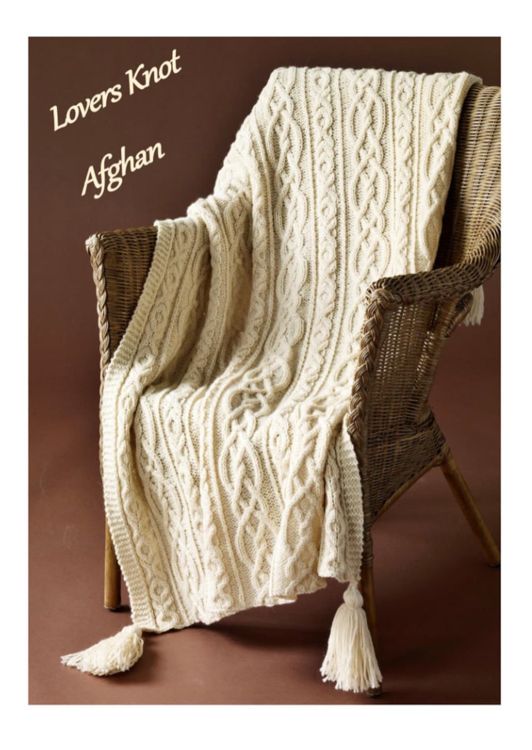 Vintage Aran Lovers Knot Throw Afghan Knitting Pattern 48x60 Inch ...
