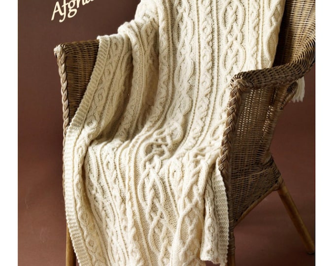 Vintage Aran Afghan Throw and Four Aran Cushion Covers Knitting Pattern ...