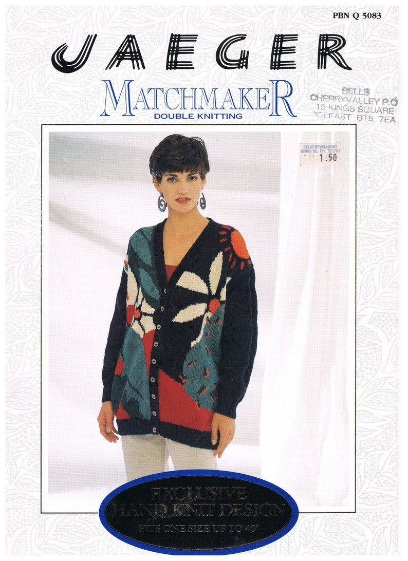 Vintage Jaeger V Neck Cardigan Knitting Pattern Intarsia 6 Colours to ...