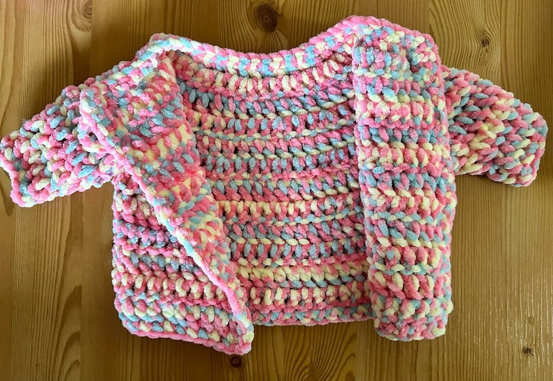 Chunky Chenille Teddy Bear Baby Set Crochet Pattern Cardigan Hat ...