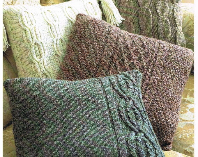 Vintage Aran Square Cushion Covers Cables Honeycomb Stitch Button ...