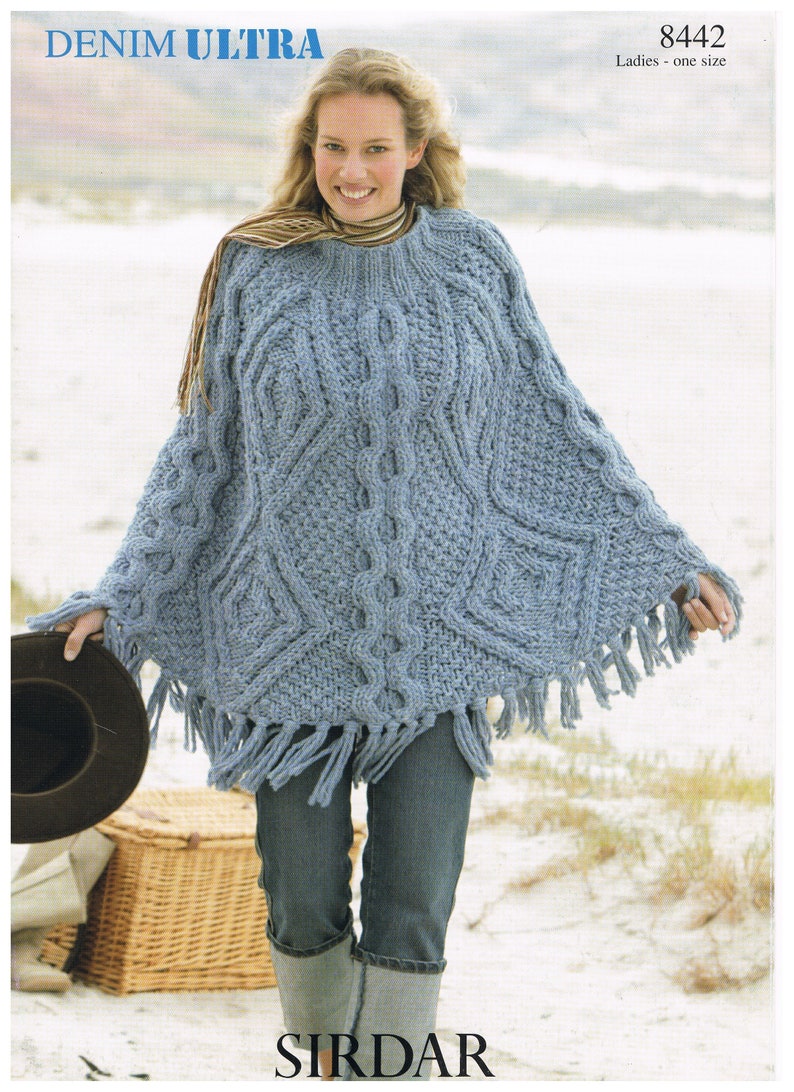 Chunky Easy Knit Aran Cable Style Poncho Knitting Pattern This is a ...