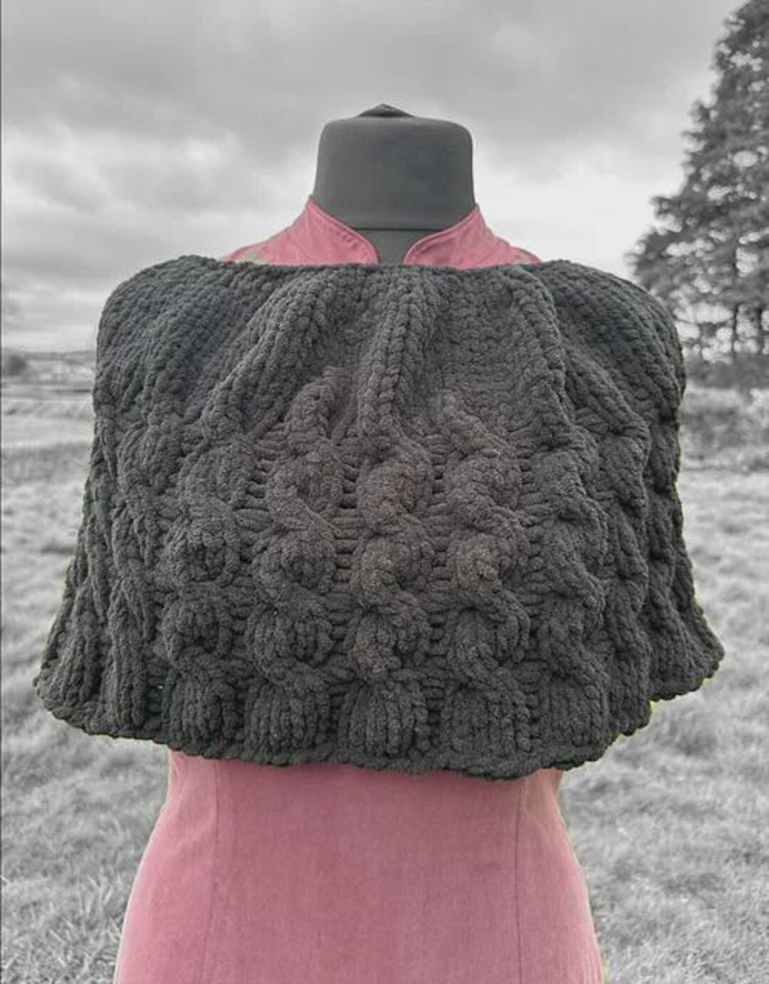 Super Chunky Chenille Cable Poncho - the Kimberley Capelet Knitting ...