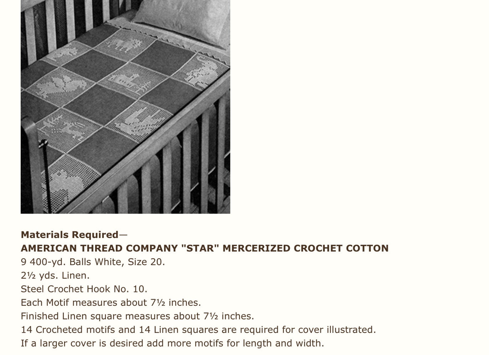 Vintage Land of Nod Crochet Baby Blanket Bedspread Pattern Thread ...