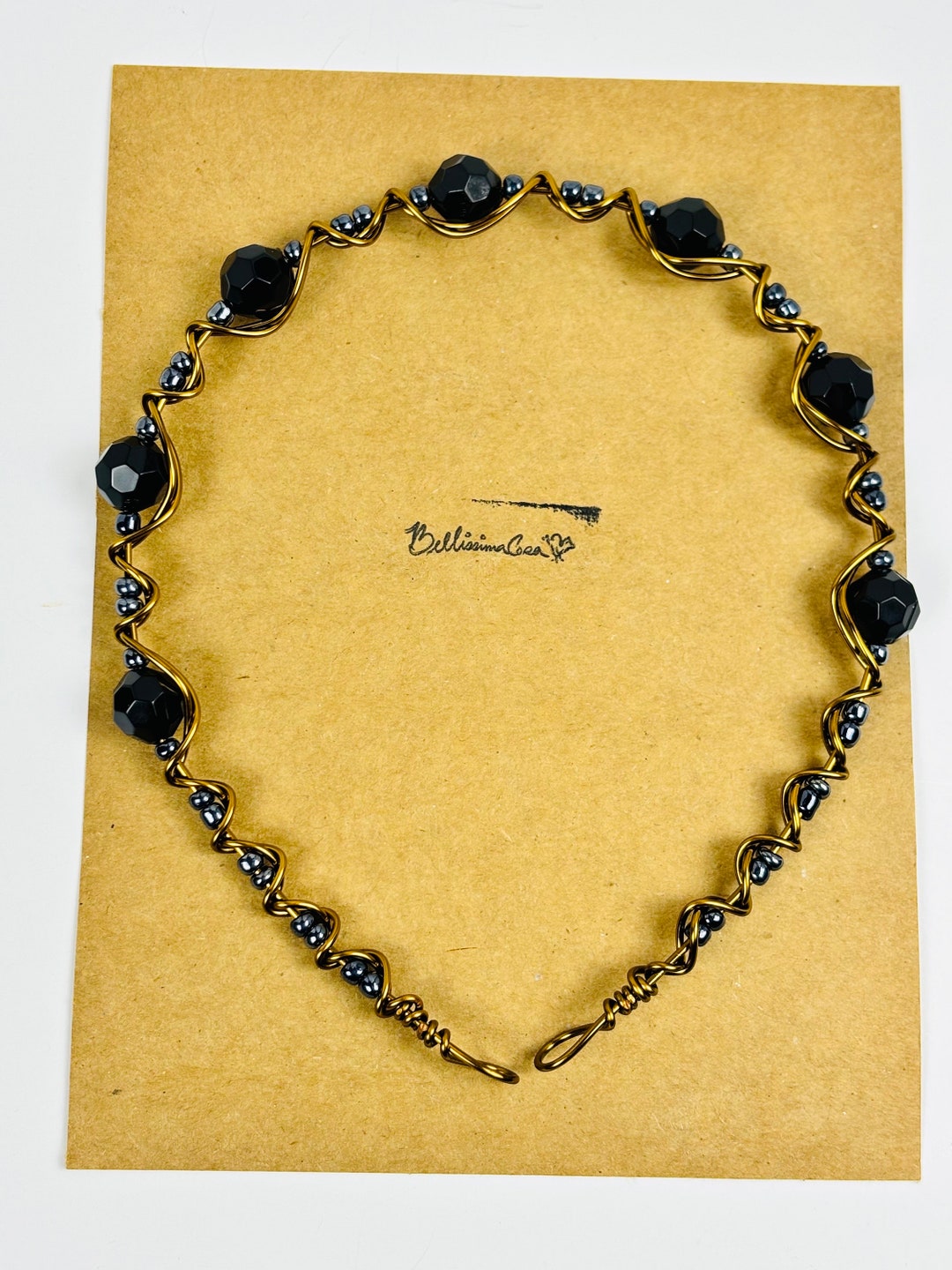 Copper Headband-glamorous Noir: Large Black Beaded Handmade Copper Wire ...